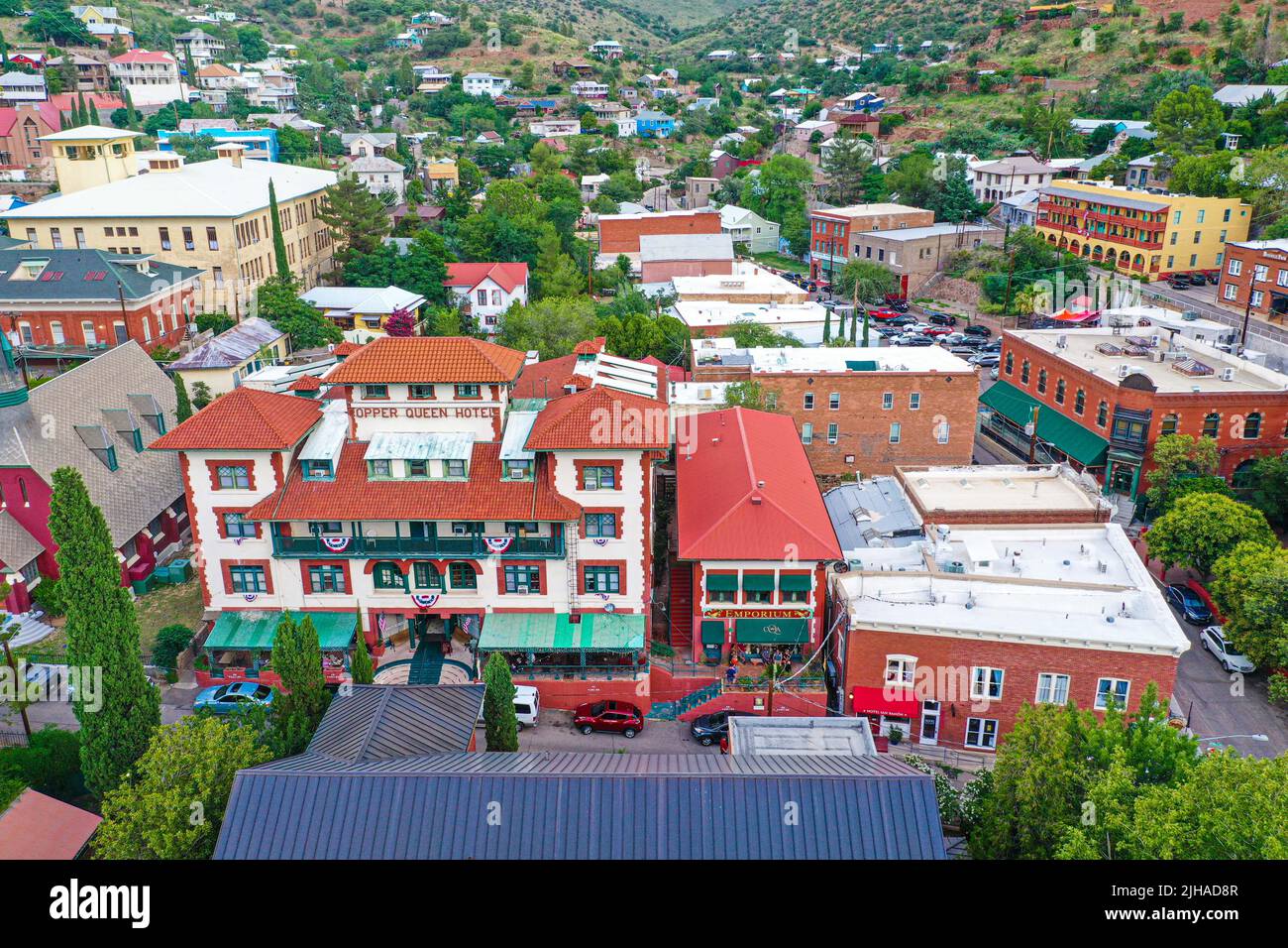 Bisbee, aerial view of Bisbee city in Arizona United States. Old West ...