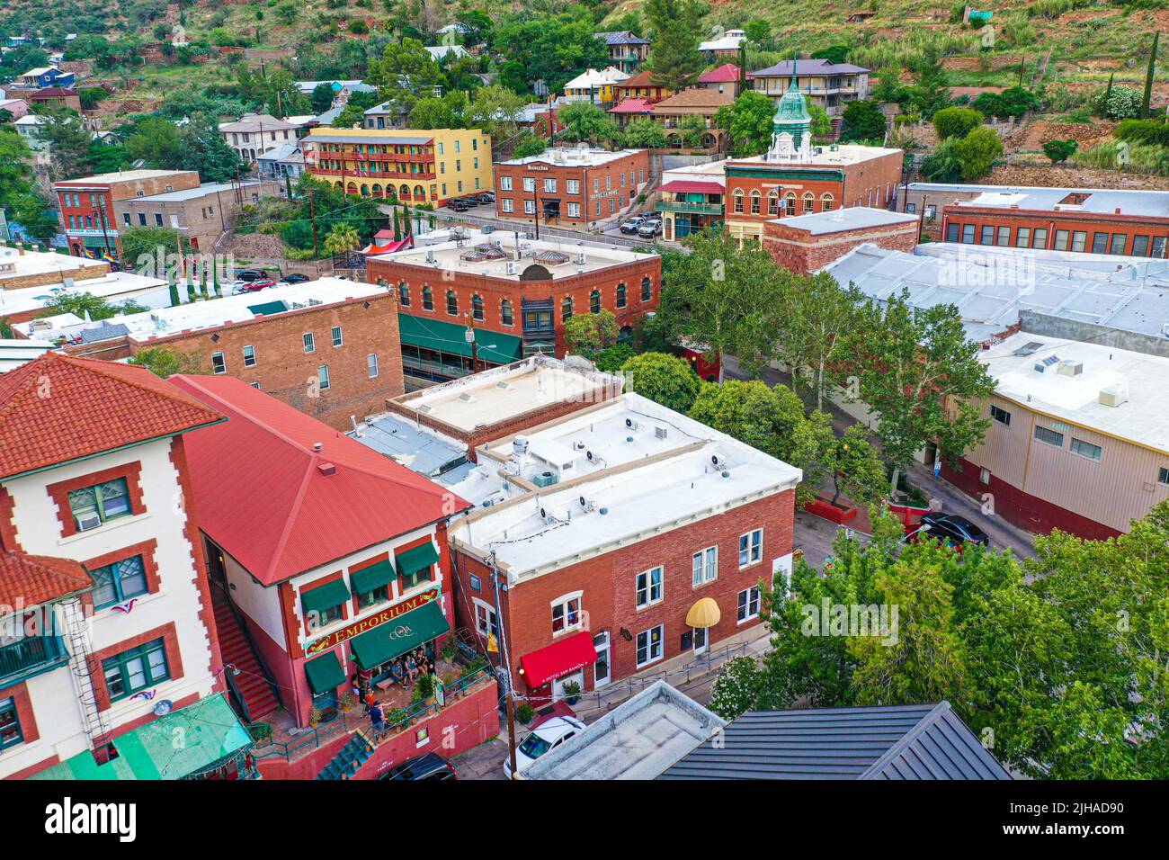 Bisbee, aerial view of Bisbee city in Arizona United States. Old West ...