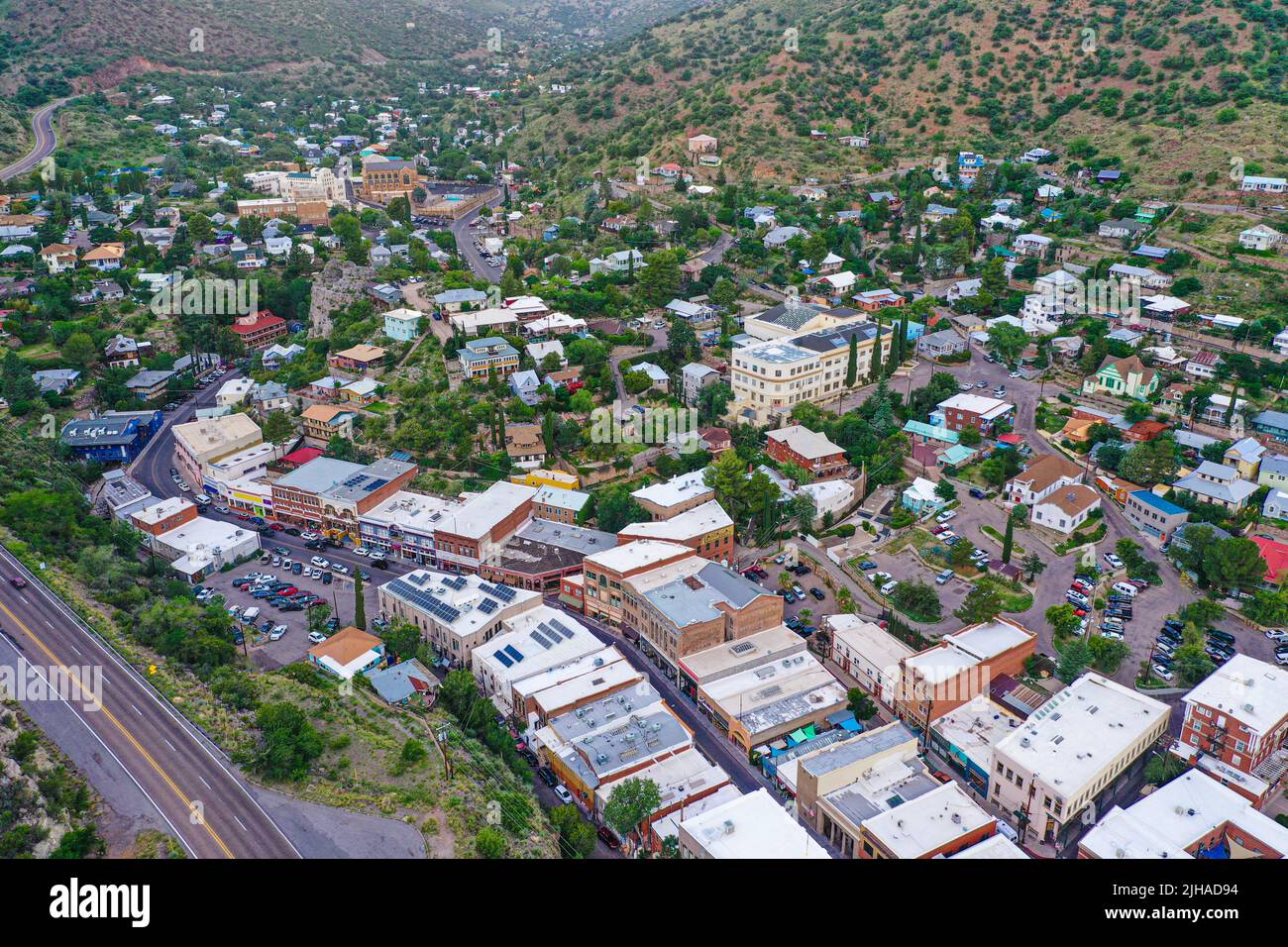 Bisbee, aerial view of Bisbee city in Arizona United States. Old West ...