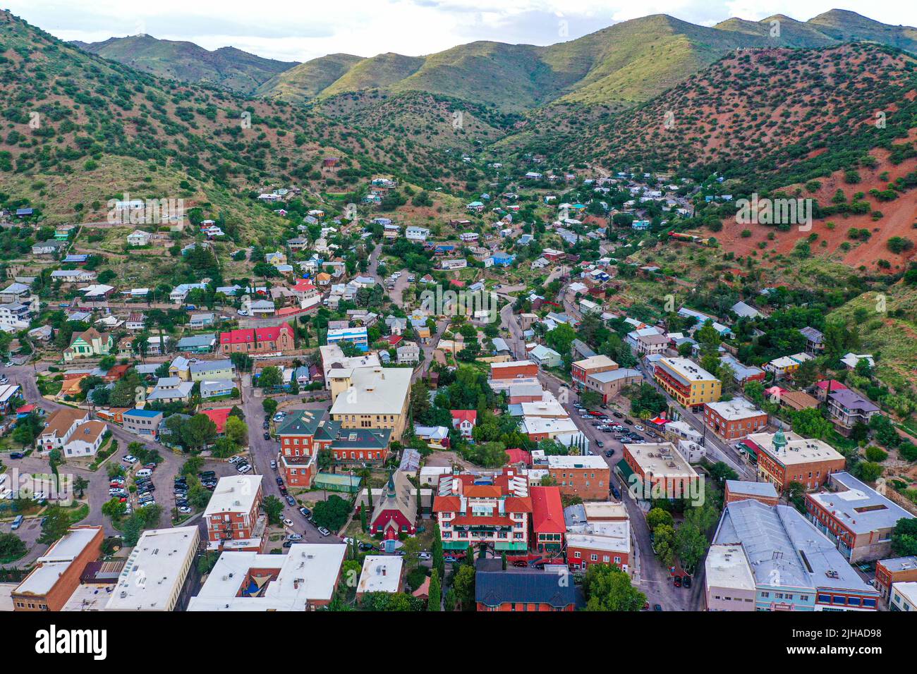 Bisbee, aerial view of Bisbee city in Arizona United States. Old West ...