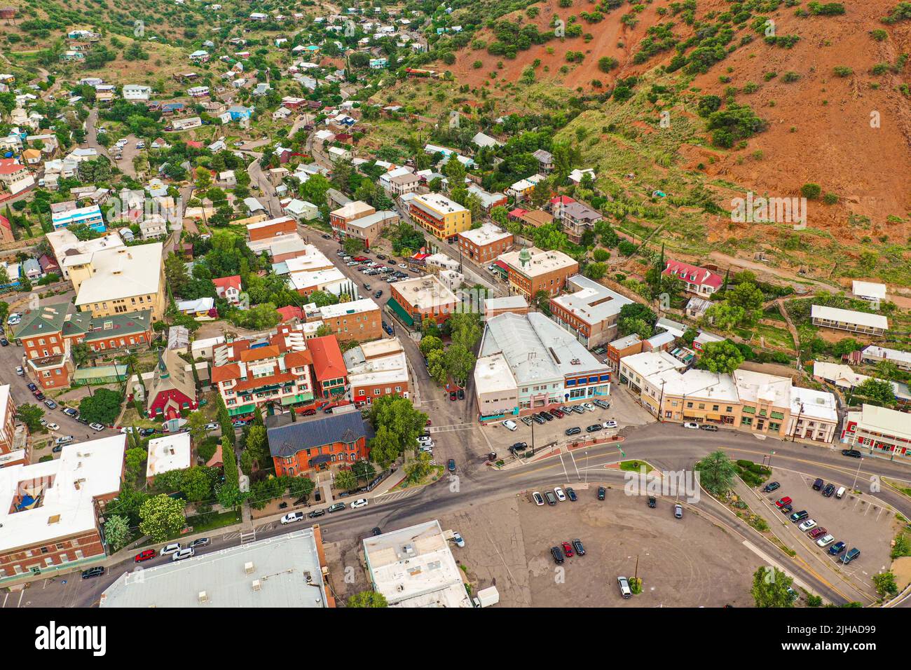 Bisbee, aerial view of Bisbee city in Arizona United States. Old West ...