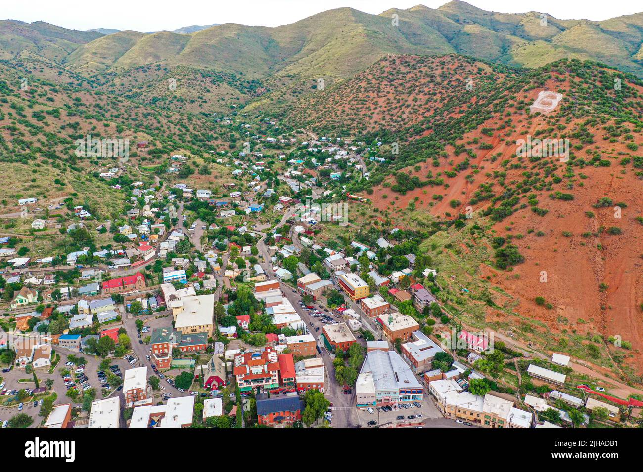 Bisbee, aerial view of Bisbee city in Arizona United States. Old West ...