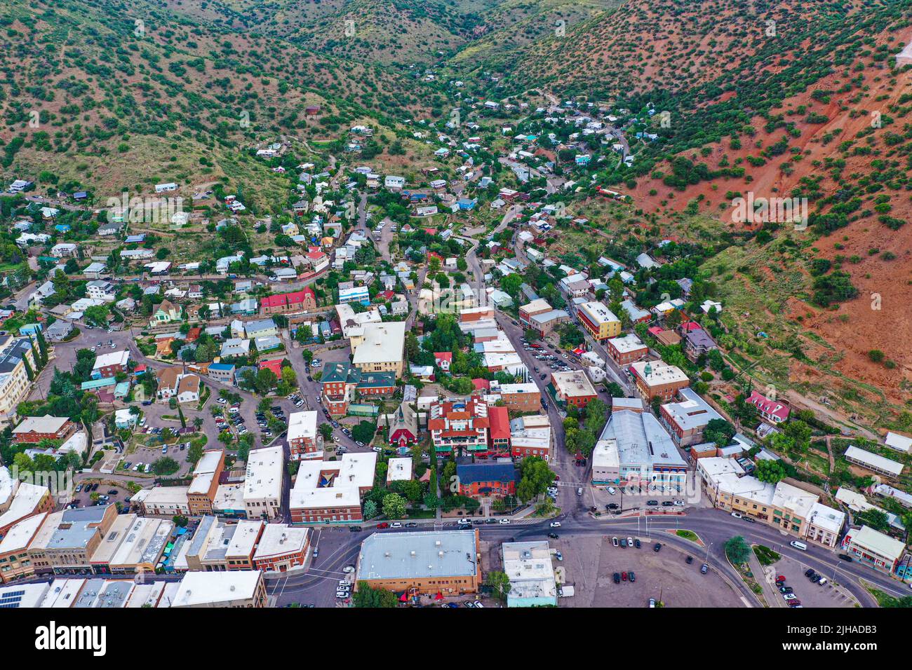 Bisbee, aerial view of Bisbee city in Arizona United States. Old West ...