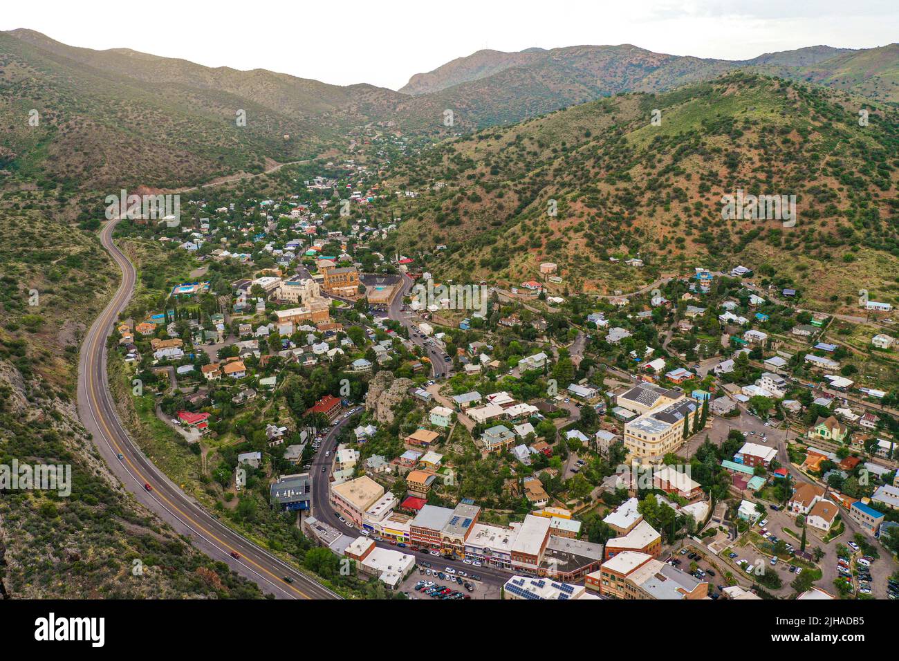Bisbee, aerial view of Bisbee city in Arizona United States. Old West ...