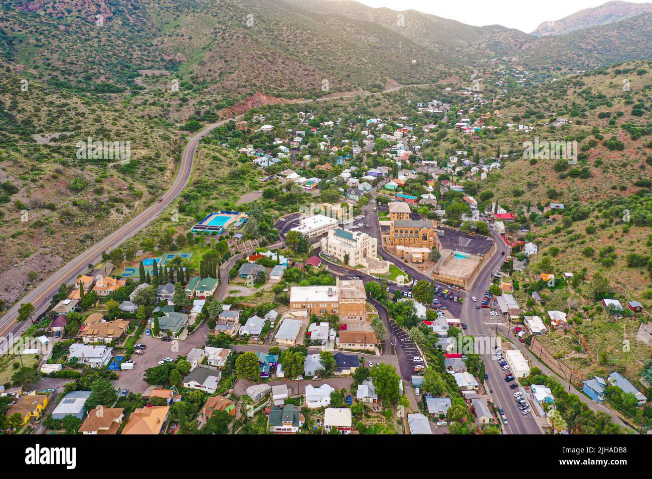 Bisbee, aerial view of Bisbee city in Arizona United States. Old West ...