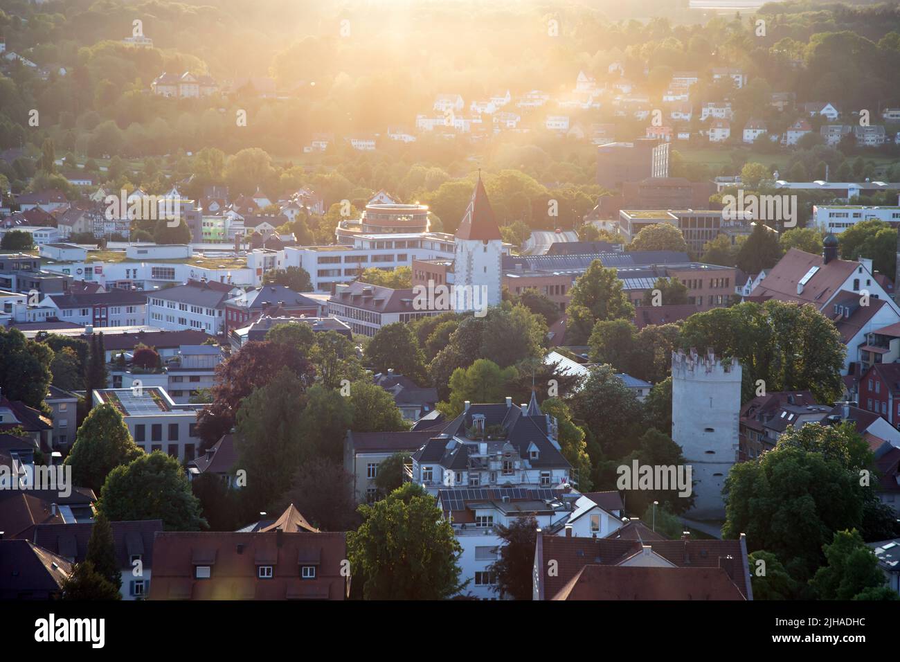 Ravensburg skyline, Baden-Wurttemberg, Germany, Europe. Aerial view of ...