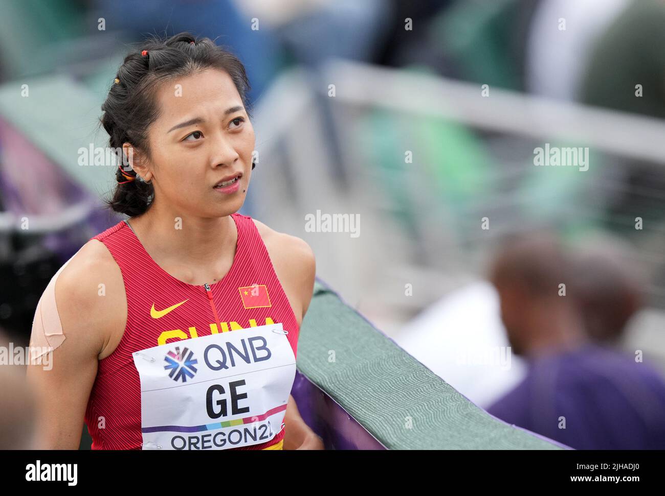 Eugene, USA. 16th July, 2022. Ge Manqi of China looks on after the ...