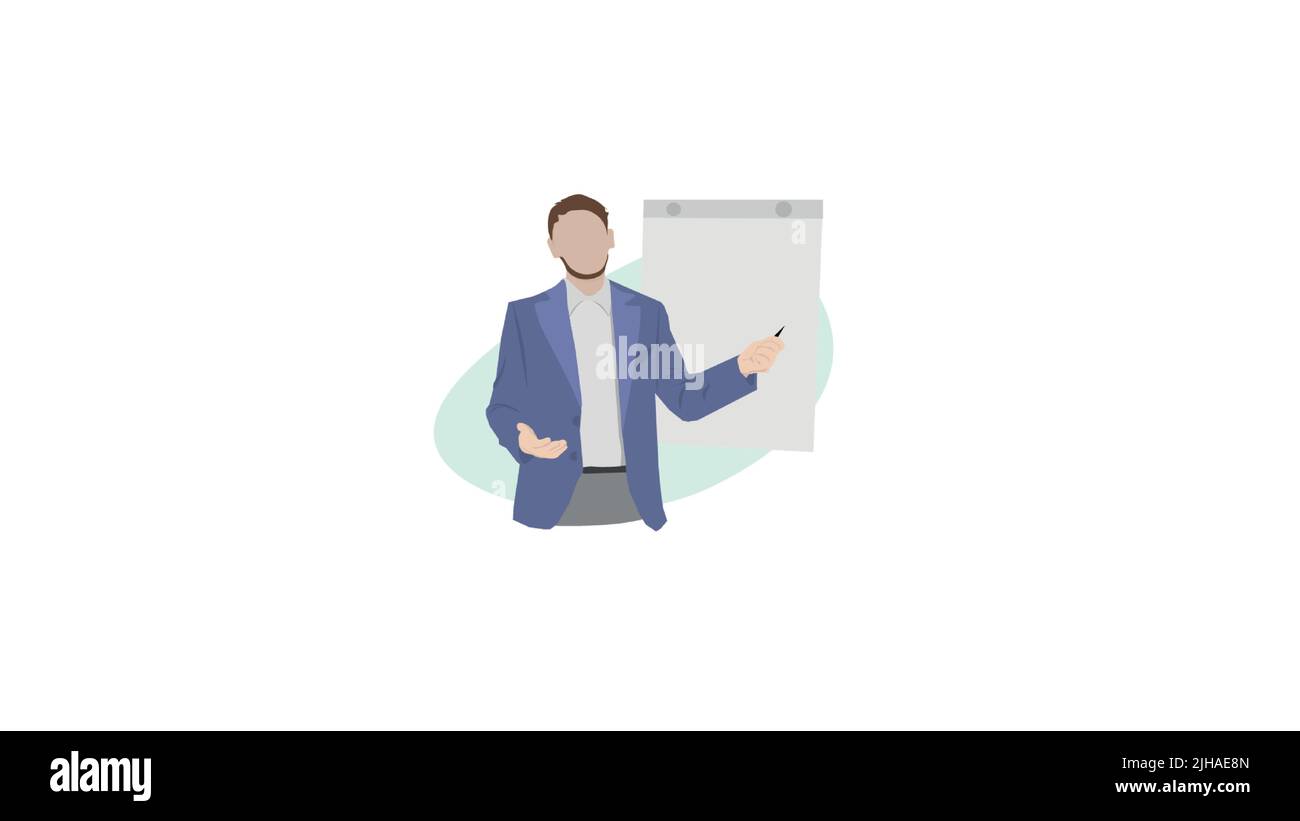 A faceless male character doing a presentation by the board Stock ...