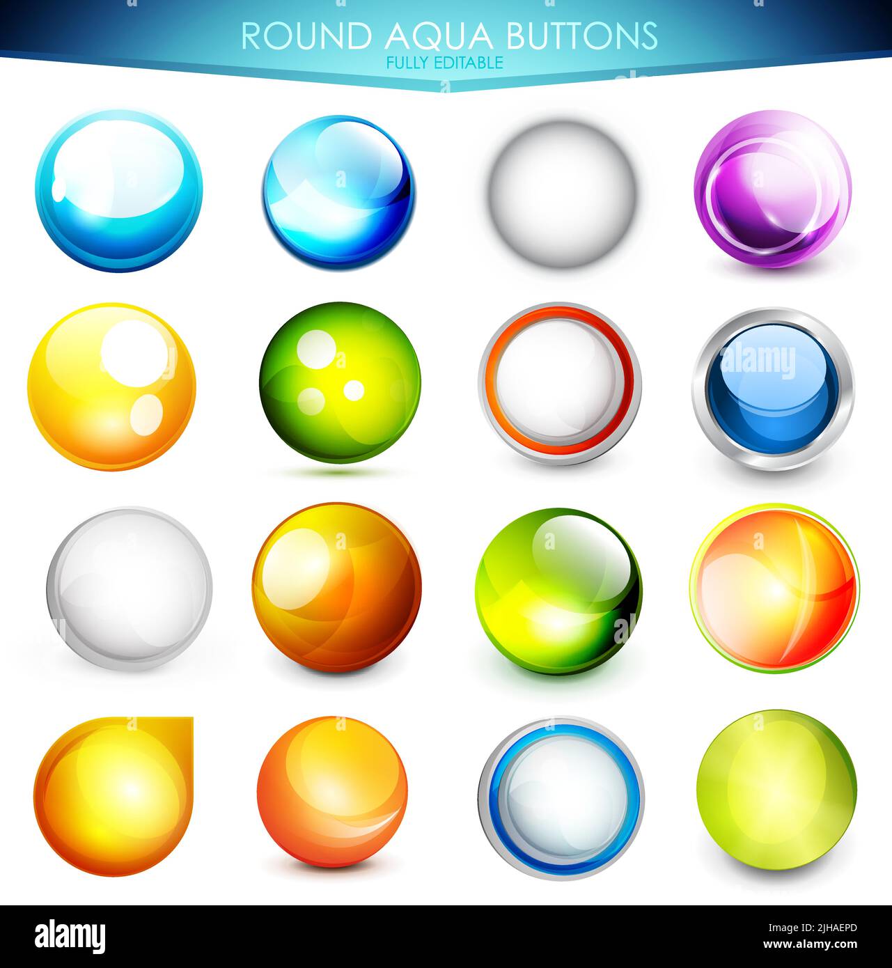 Collection of 16 various colorful aqua buttons - glossy shiny spheres ...