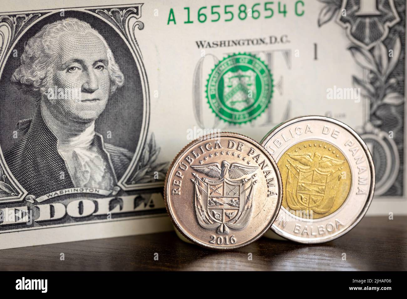 Panama money, Balboa coins and one dollar banknote, Tender, Financial ...