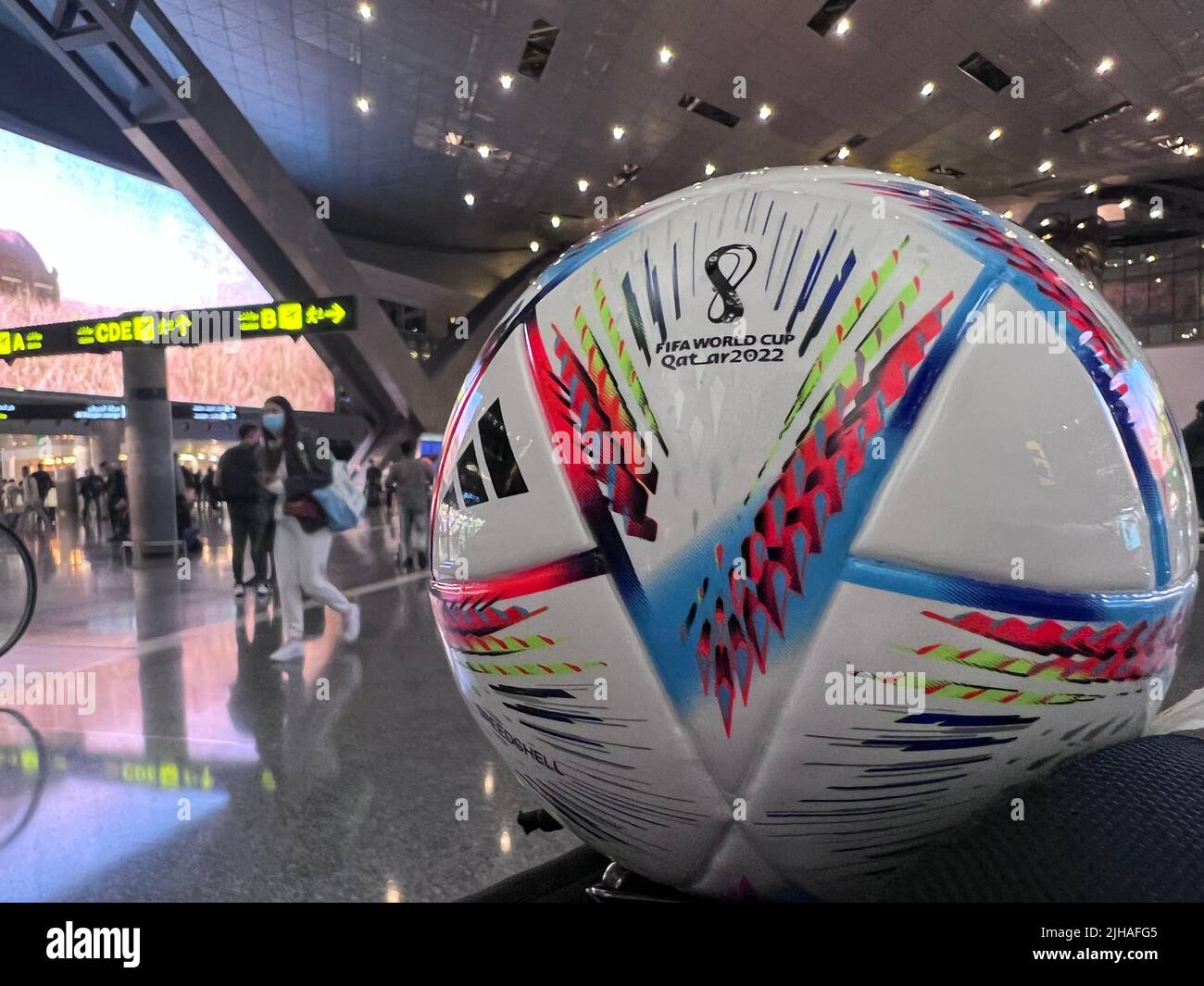 Qatar FIFA world cup 2022 Match Ball Al Rihla at Hamad Airport Doha ...