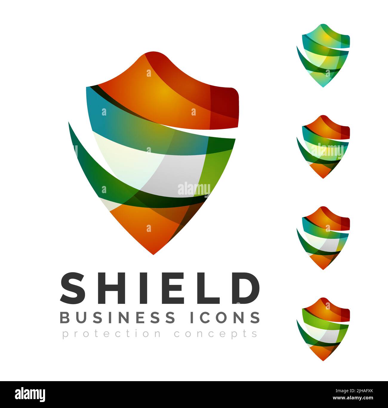 Set of protection shield logo concepts. Color flowing wave design icons ...