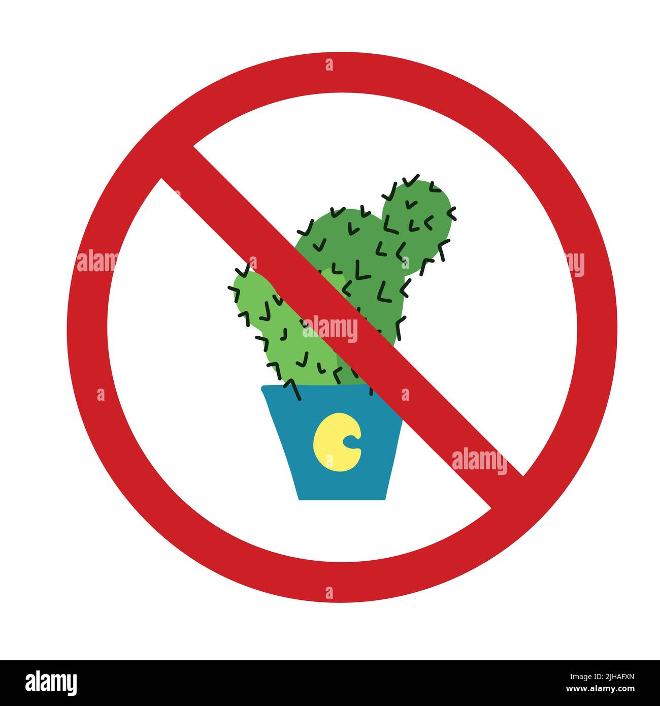 Vector prohibition sign with a cactus in a pot. Forbidden to grow ...
