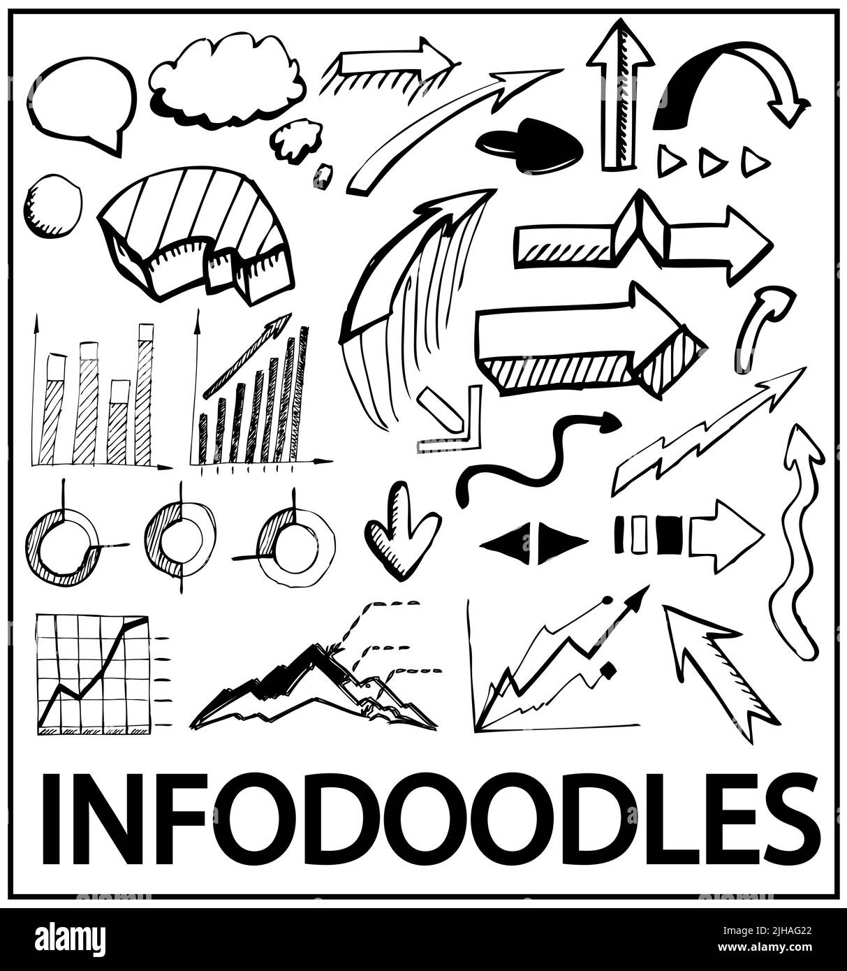 Info doodles. Vector hand drawn design elements: arrows, charts, bars ...