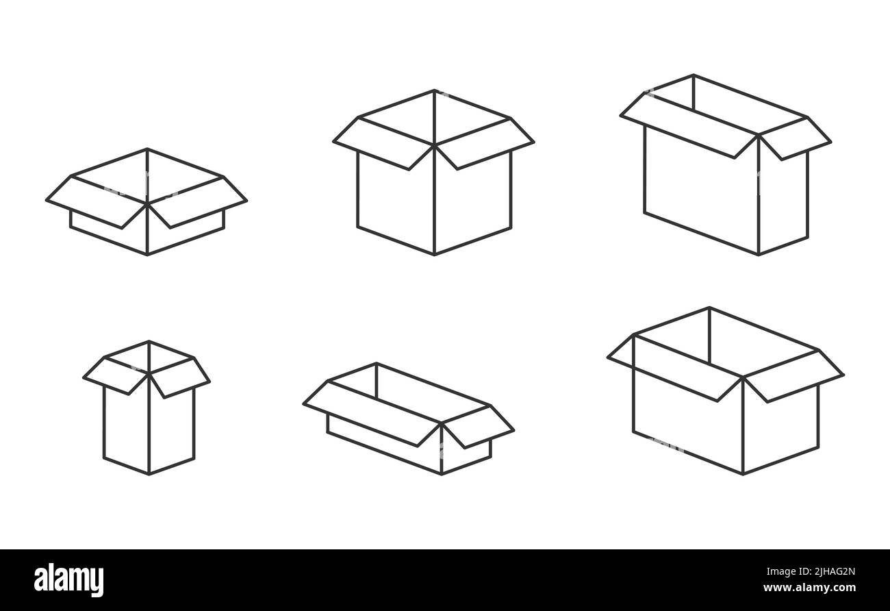 Cardboard open box. A set of icons for closed parcels with an empty ...