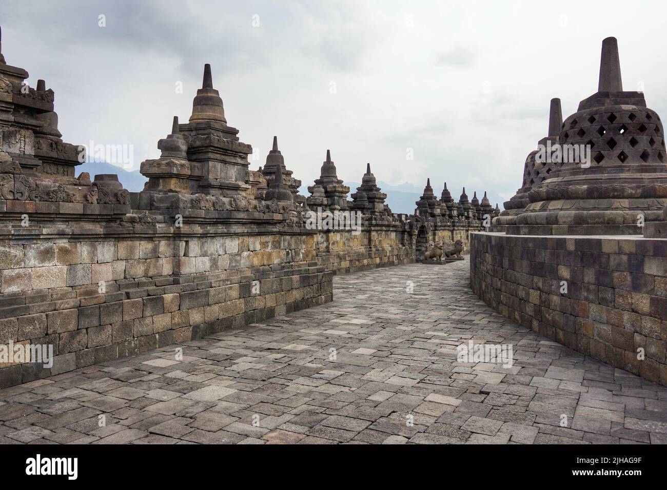 Interior of ancient Borobudur Temple in Central Java, Indonesia. Empty ...