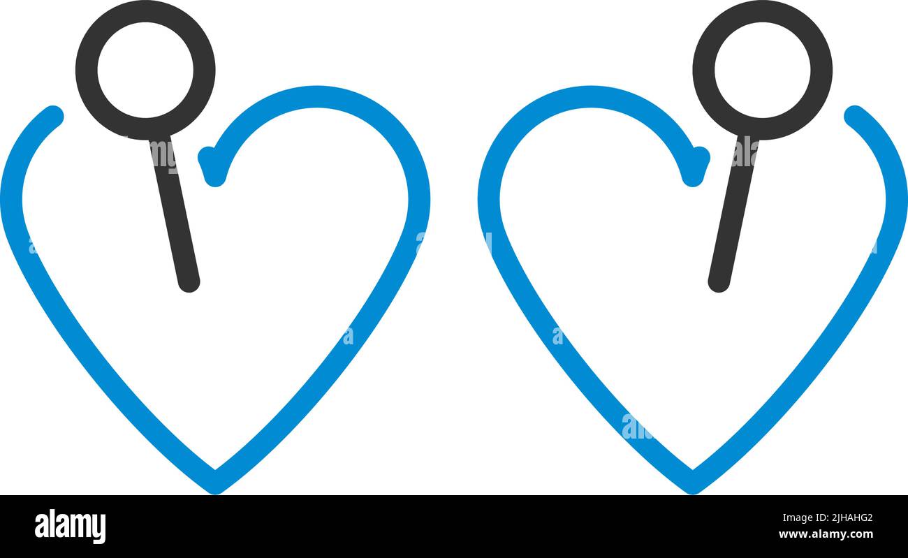 Two Valentines Heart With Pin Icon. Editable Bold Outline With Color ...