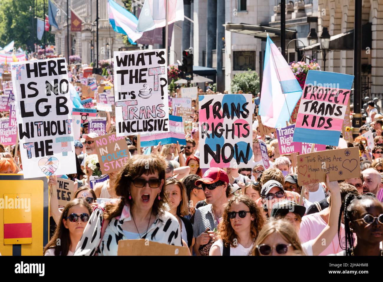 London, UK. 9 July 2022. London Trans+ Pride march against oppression ...