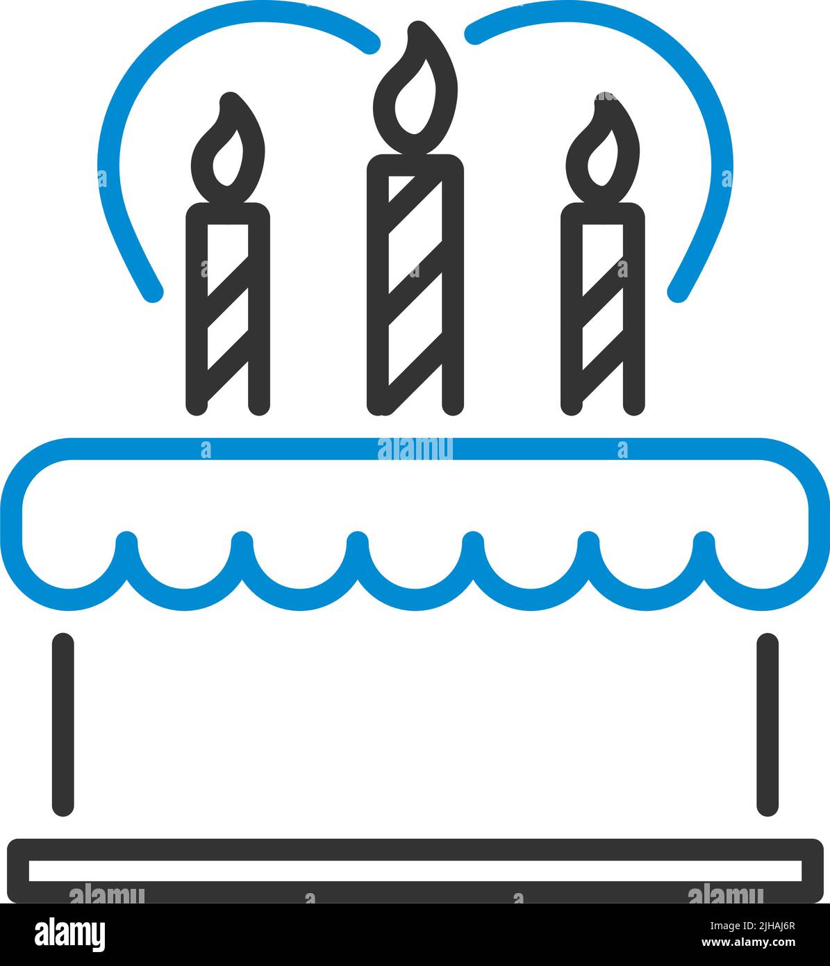 Cacke With Candles And Heart Icon. Editable Bold Outline With Color ...