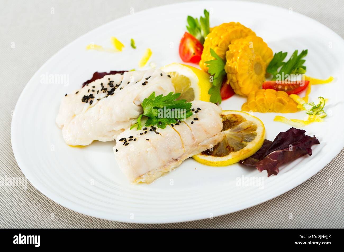 Steamed cod fillets Stock Photo - Alamy
