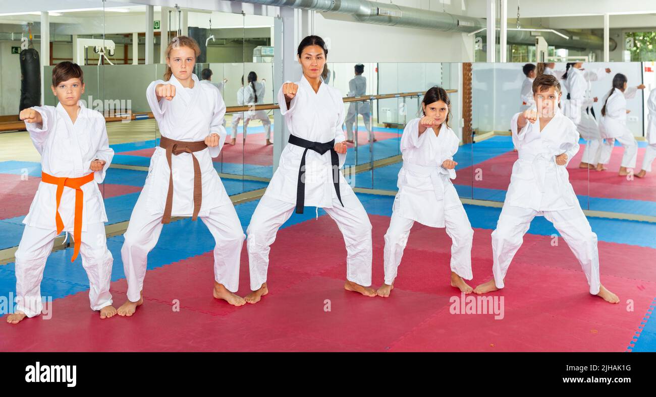 Teenager children wearing karate uniform fighters poses Stock Photo - Alamy
