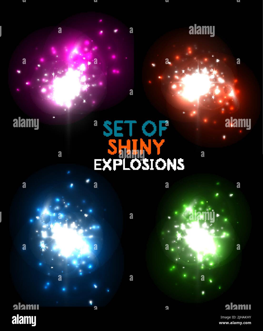 Explosion with sparkles vector design collection. Glowing color space ...