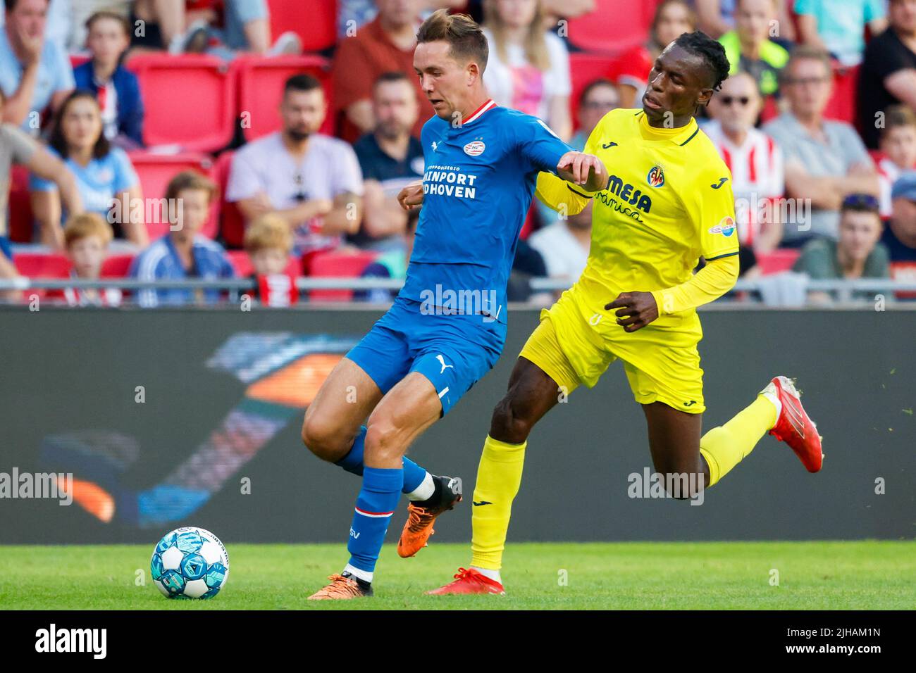 EINDHOVEN, NETHERLANDS - JULY 16: Dennis Vos of PSV and Nicolas Jackson ...