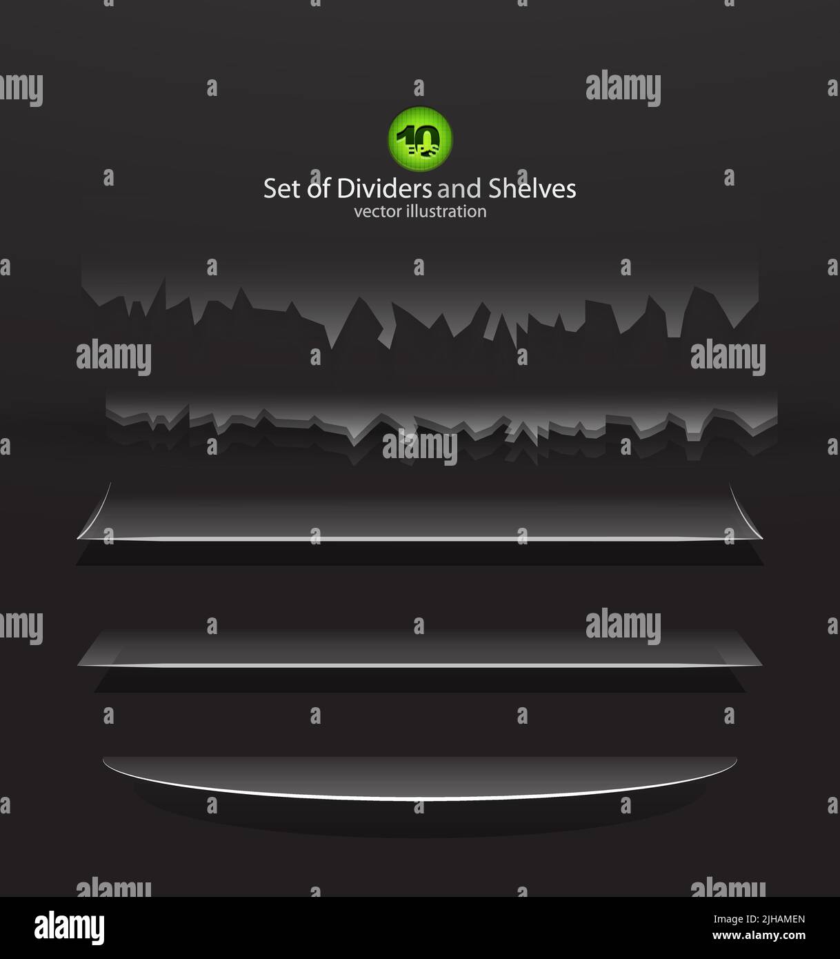 Vector dividers and shelves on dark background. Glossy white design ...