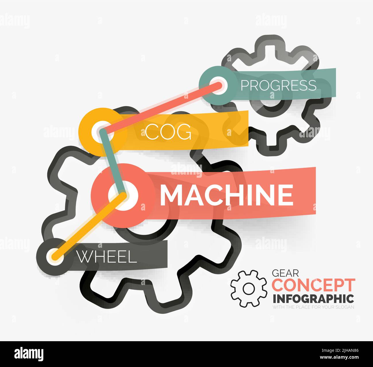 Gear infographic concept with tags on stickers connected to each other ...