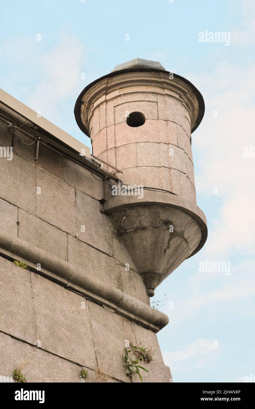 The outer tower and wall with sentry box on a fortress wall ...