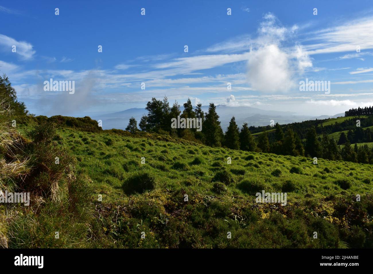 Rural hilly landscape of Sete Cidades in the Azores of Portugal Stock ...