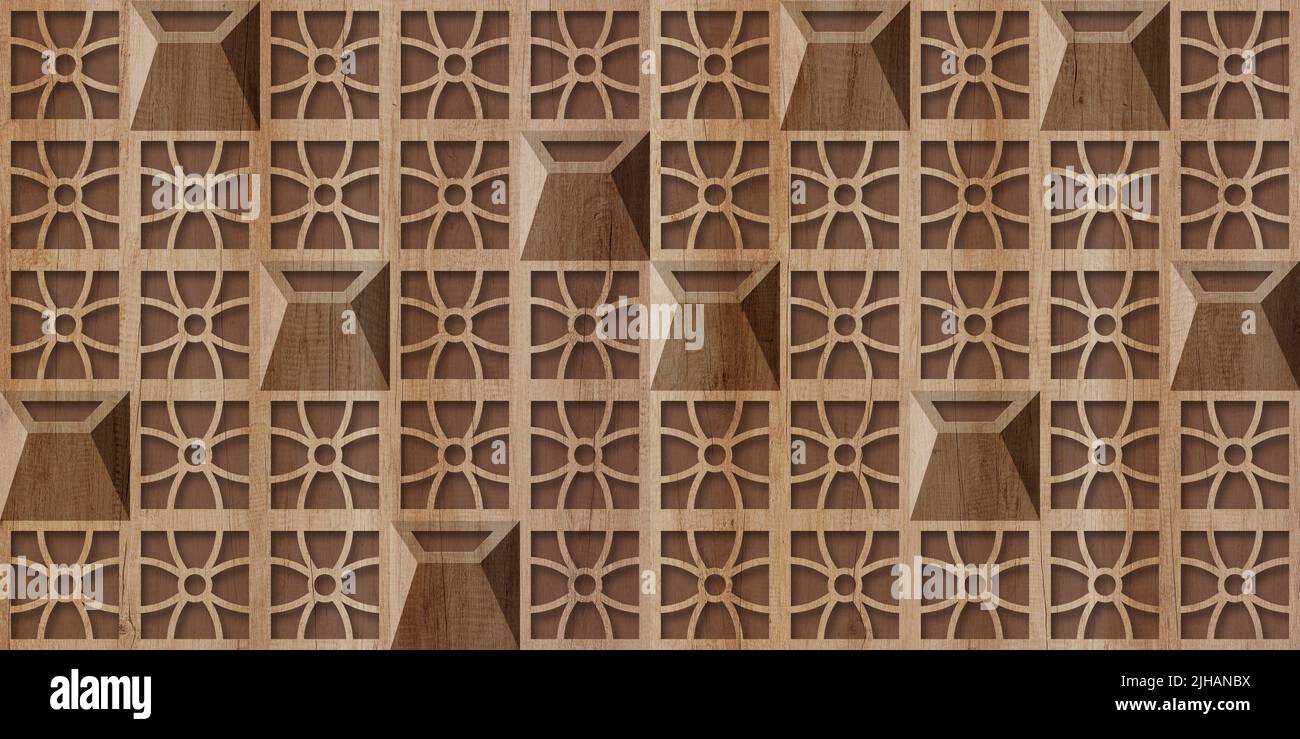 3d illustration. Wooden Square on a background of wood. Mosaic ...