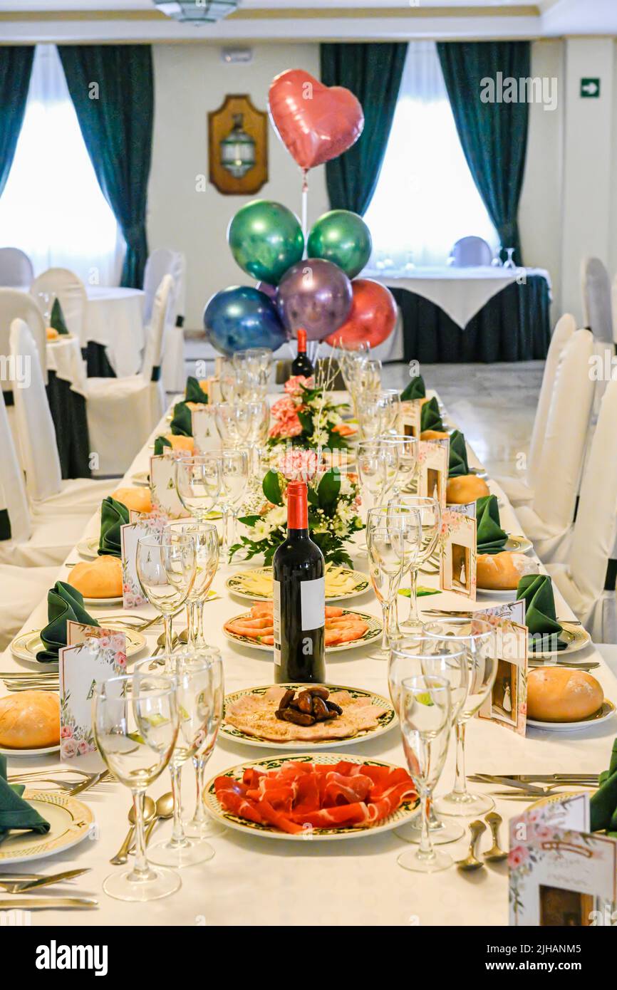 Table of celebration of a first communion in a restaurant Stock Photo ...