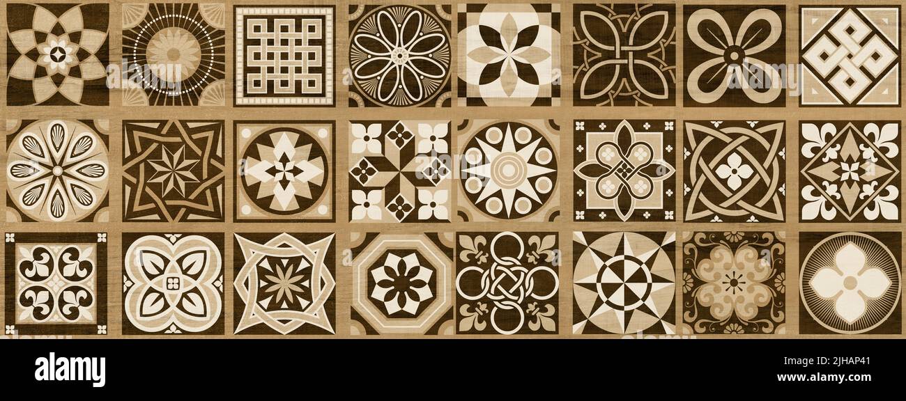 Wooden Seamless Brown Patchwork Moroccan Tile Motifs Majolica Pottery