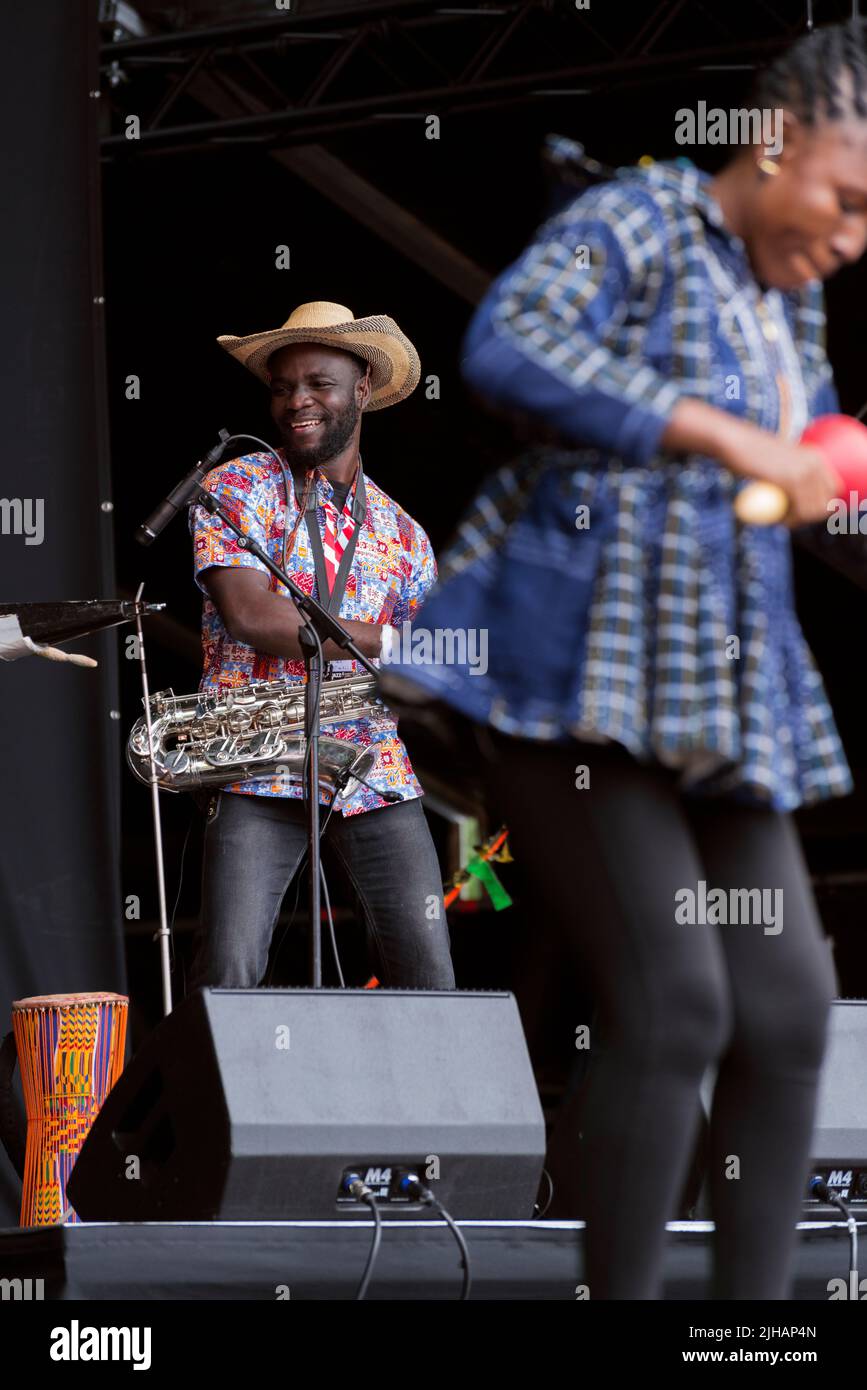 Pori, Finland. 16th July 2022. Alogte Oho & his Sounds of Joy perform ...