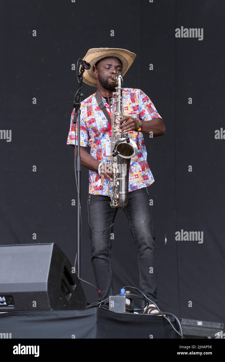 Pori, Finland. 16th July 2022. Alogte Oho & his Sounds of Joy perform ...