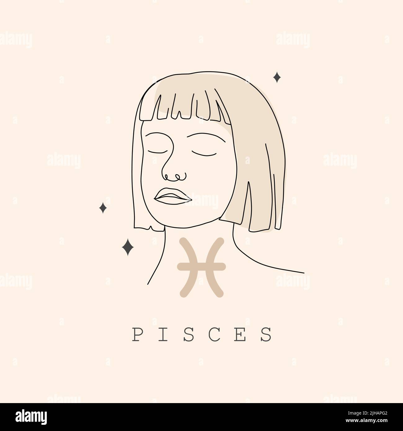 Pisces zodiac sign. One line drawing. Astrological icon with abstract ...