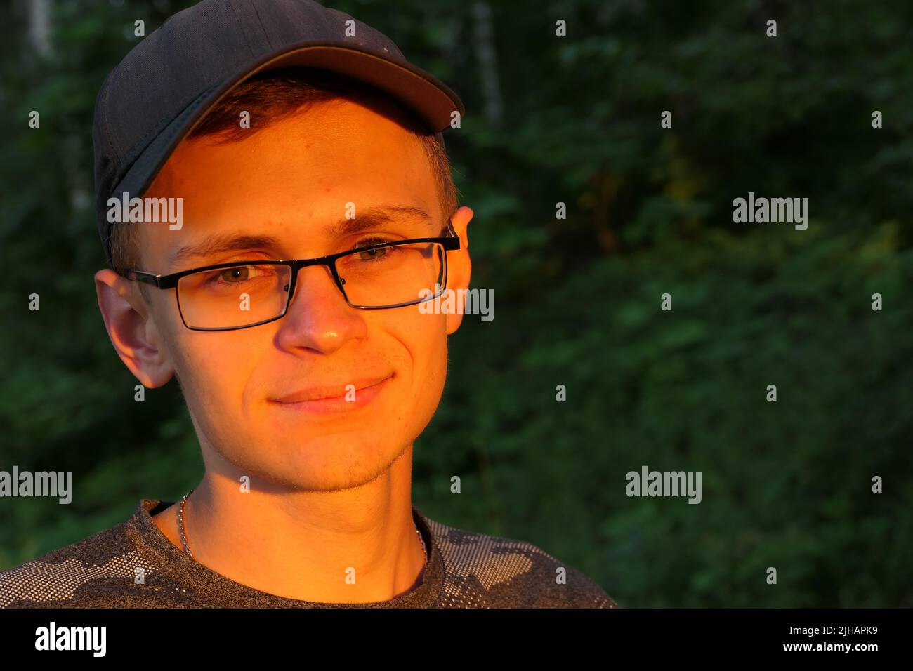 Portrait of a young man of European appearance outdoors in summer Stock ...