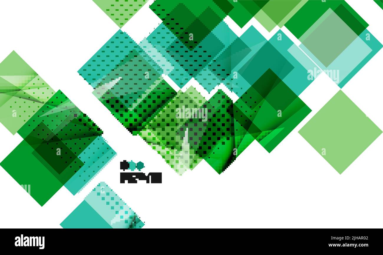 Bright green and blue textured geometric shapes isolated on white ...