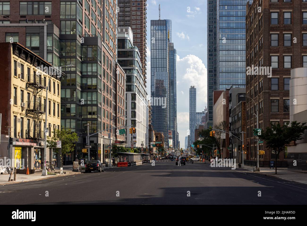 New York, Manhattan Street in summer. View of road network in central ...