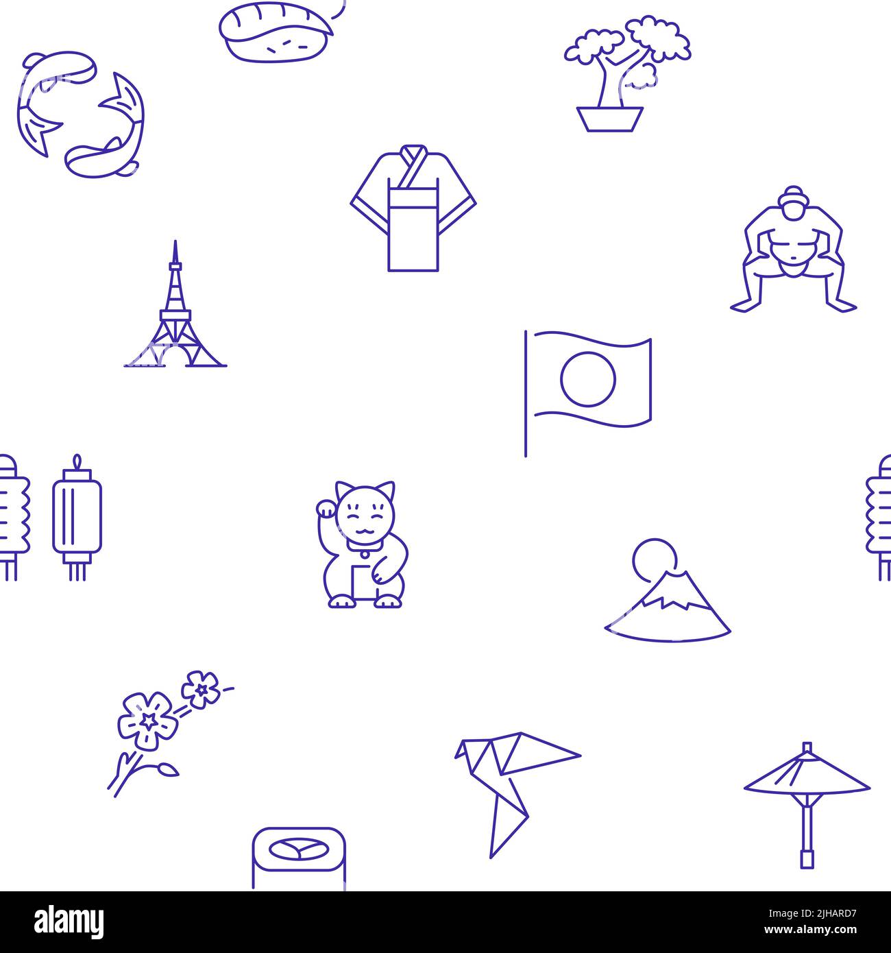 Japan seamless pattern in line style. Japanese culture traditional ...