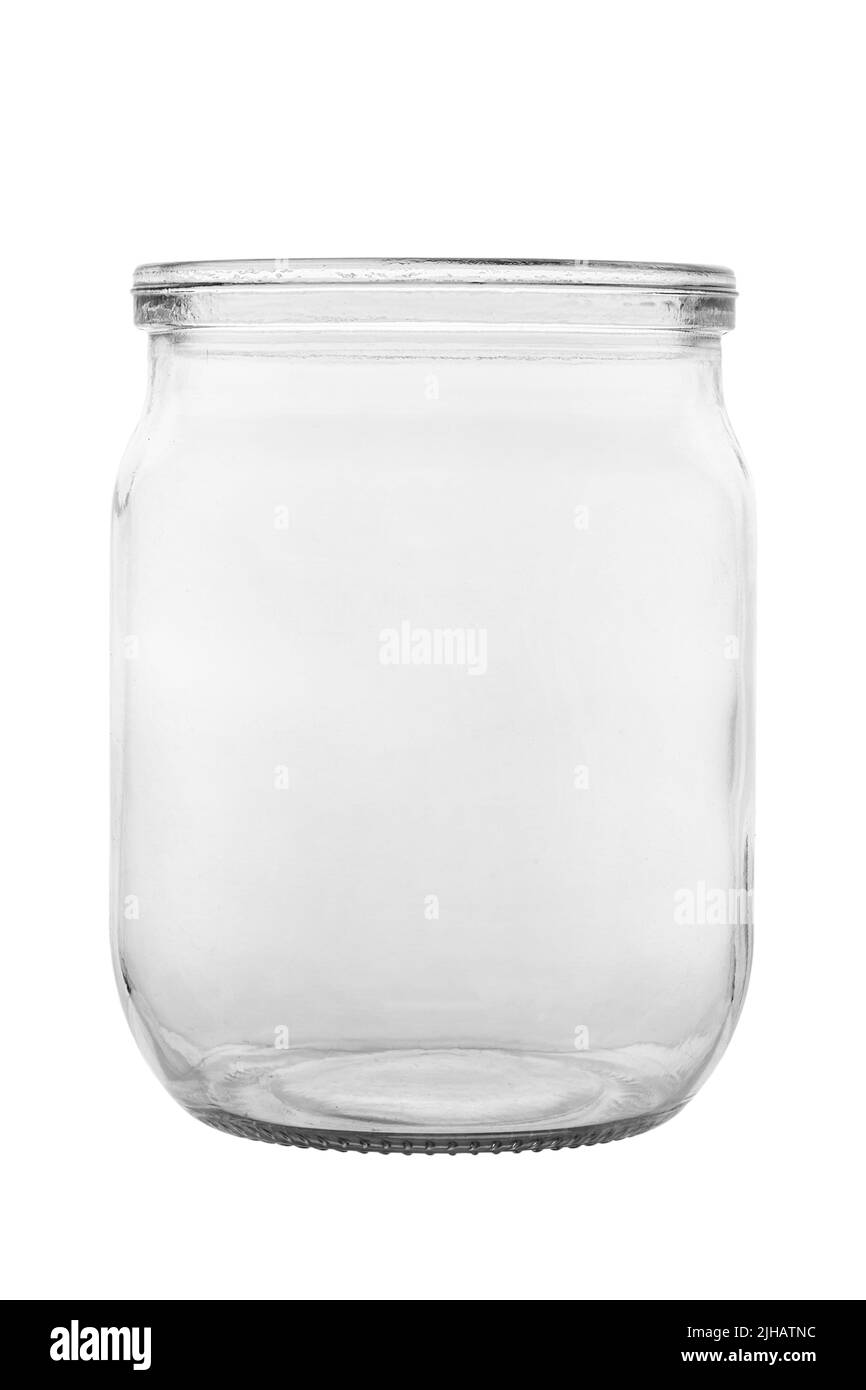 Open empty glass jar for food and canned food. Isolated on white ...