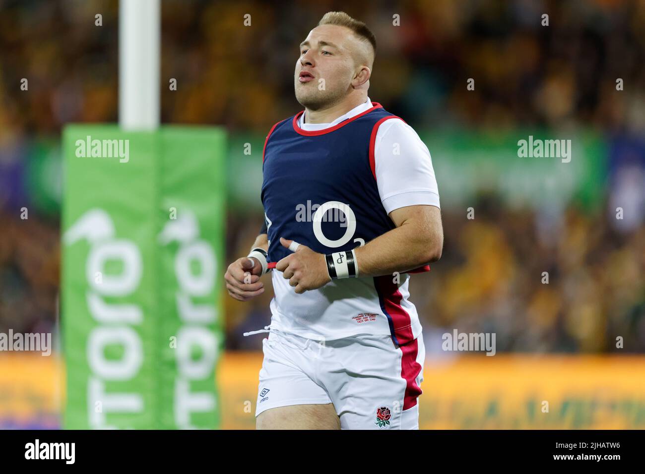 SYDNEY, AUSTRALIA - JULY 16: Joe Heyes warms up during game three of ...