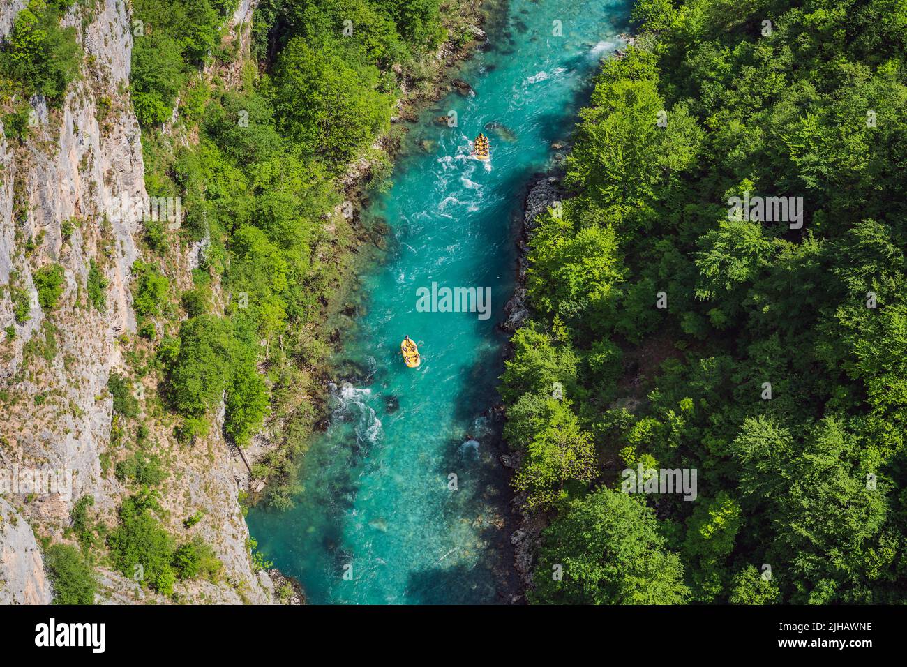 Famous rafting and kayaking place. Active kayakers in colorful life ...