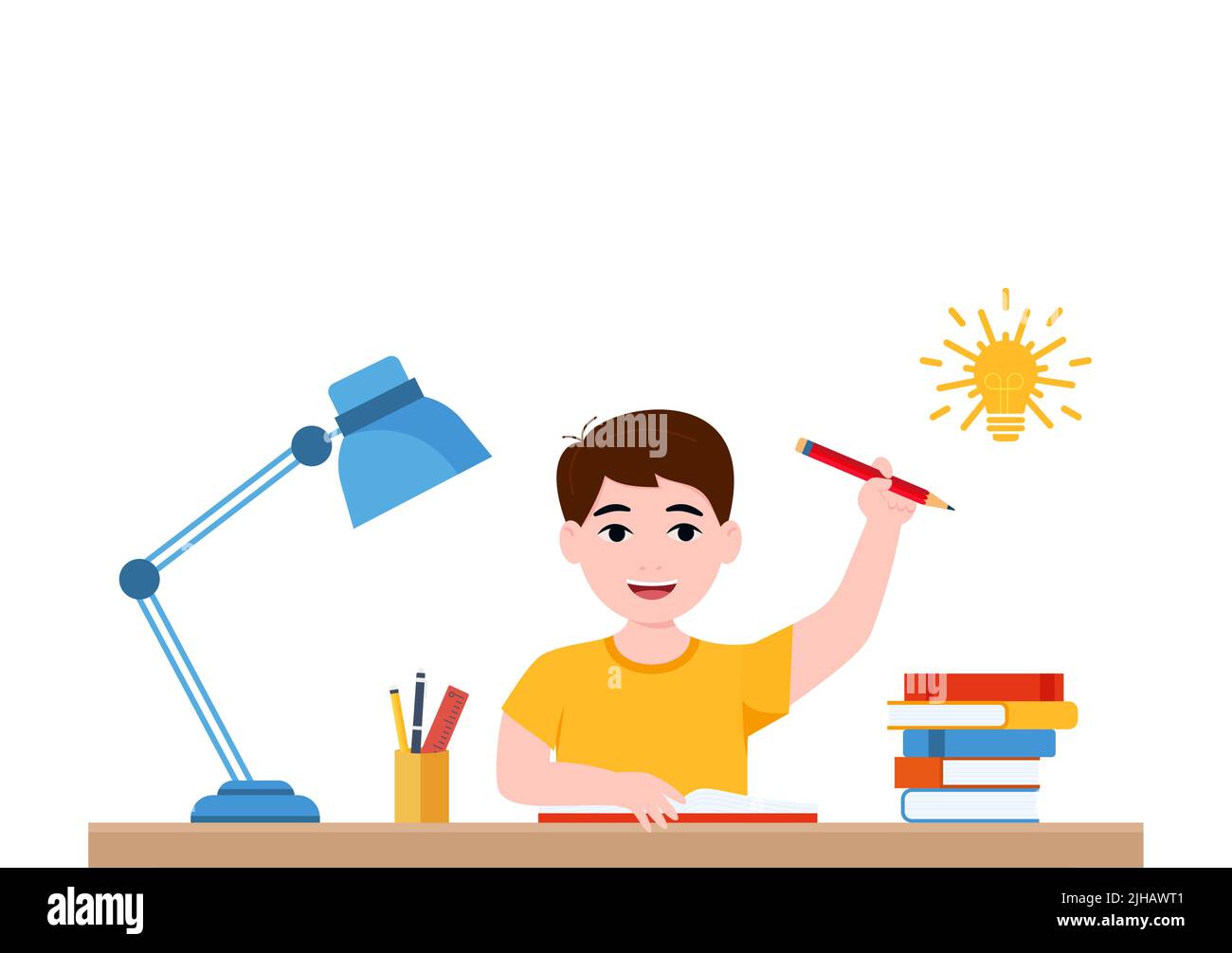 Boys are writing, kids doing homework, maths at home. Cartoon cute ...