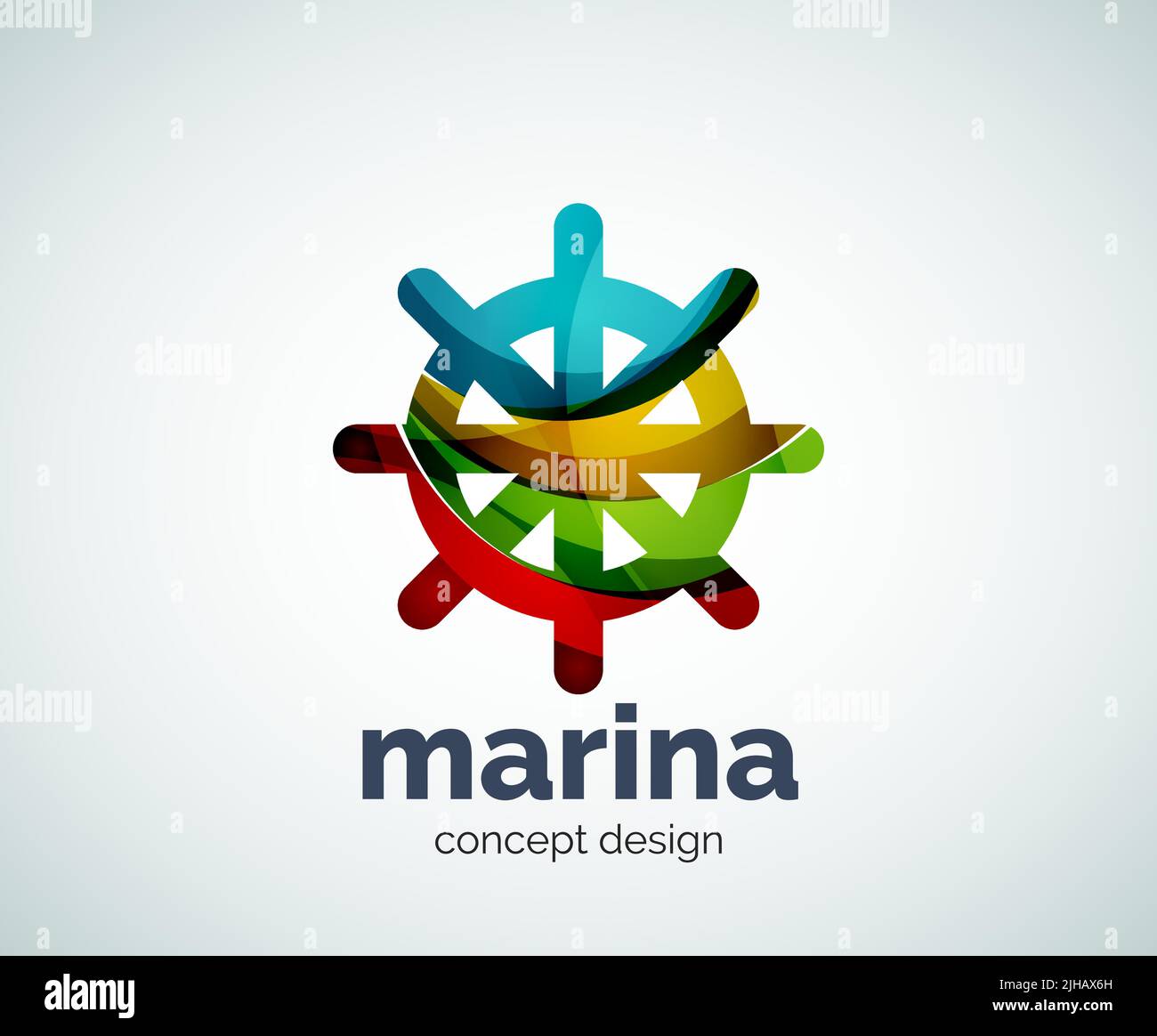 Vector marina, steering wheel logo template, abstract business icon ...