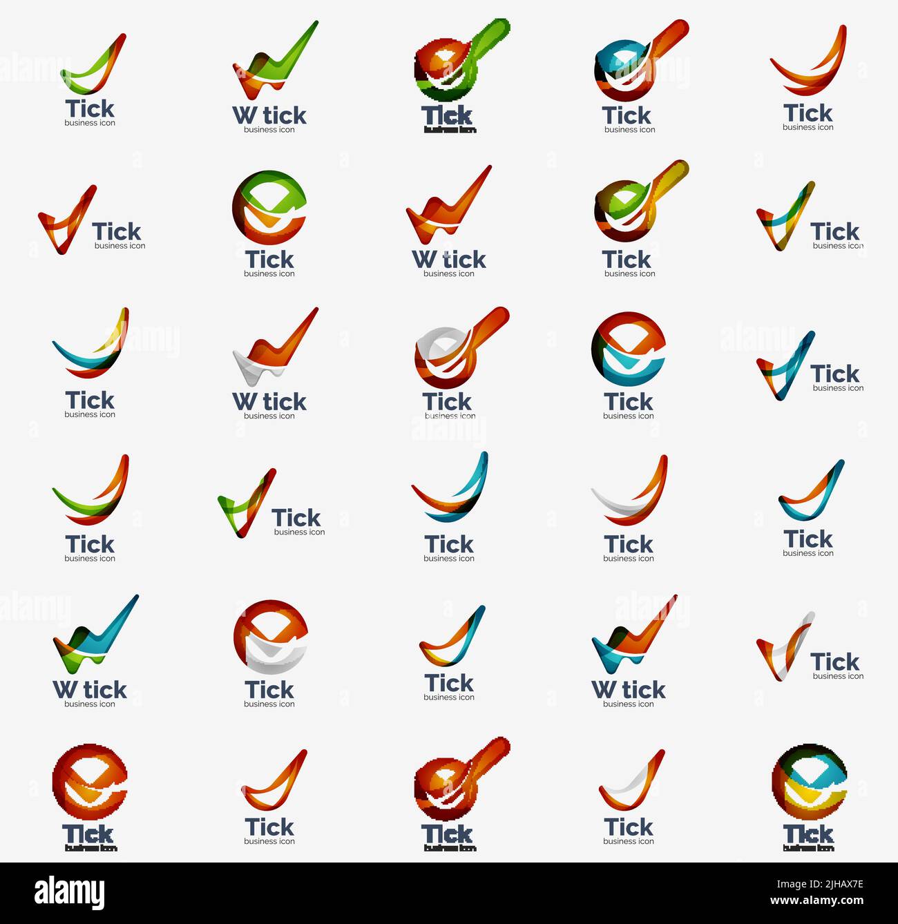Mega set of modern tick abstract wave logos, business icons. Geometric emblems Stock Vector ...