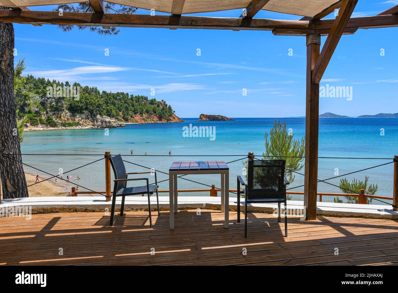 Beautiful restaurant view towards Chrisi Milia beach in Alonissos ...