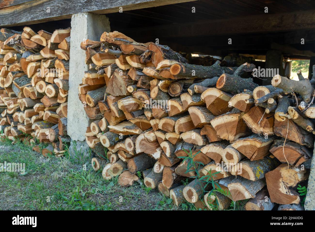 Preparation of firewood for the winter. firewood background, Stacks of ...