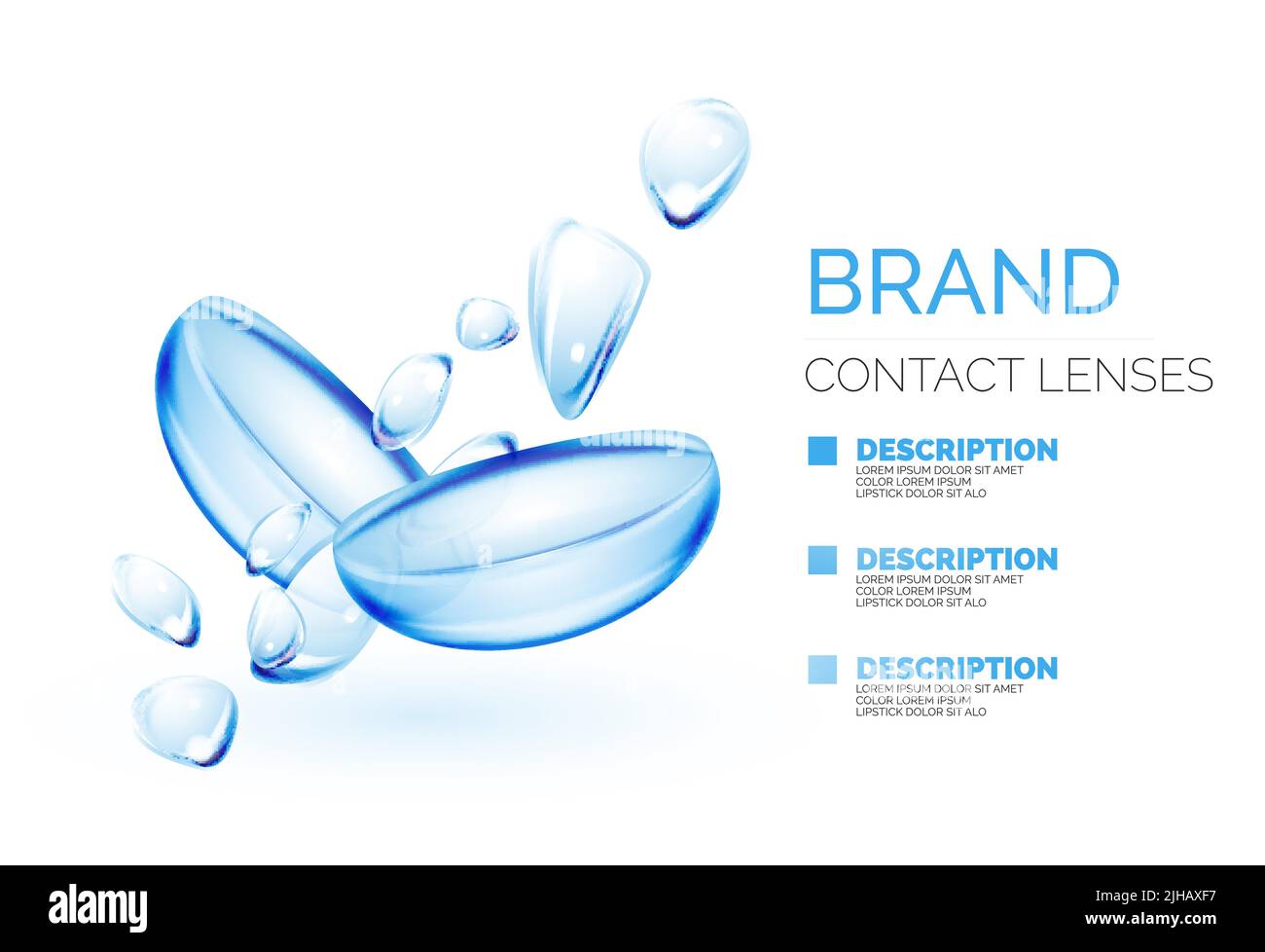 Vector eye contacts lenses ad template, packaging and product ads ...